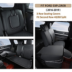 GIANT PANDA Pu Leather 7 Seats Car Seat Covers Full Set Custom Fit Ford Explorer 2016 2017 2018 2019 XLT,Limited,Platinum,Sport,Base,3 Row Model with Second Row 40/60 Split Seats- (Black)