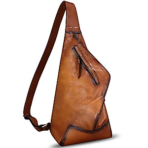 FEIGITOR Genuine Leather Sling Bag Retro Crossbody Sling Backpack Handmade Chest Shoulder Hiking Daypack Cycling Purse Fanny Pack (Brown)