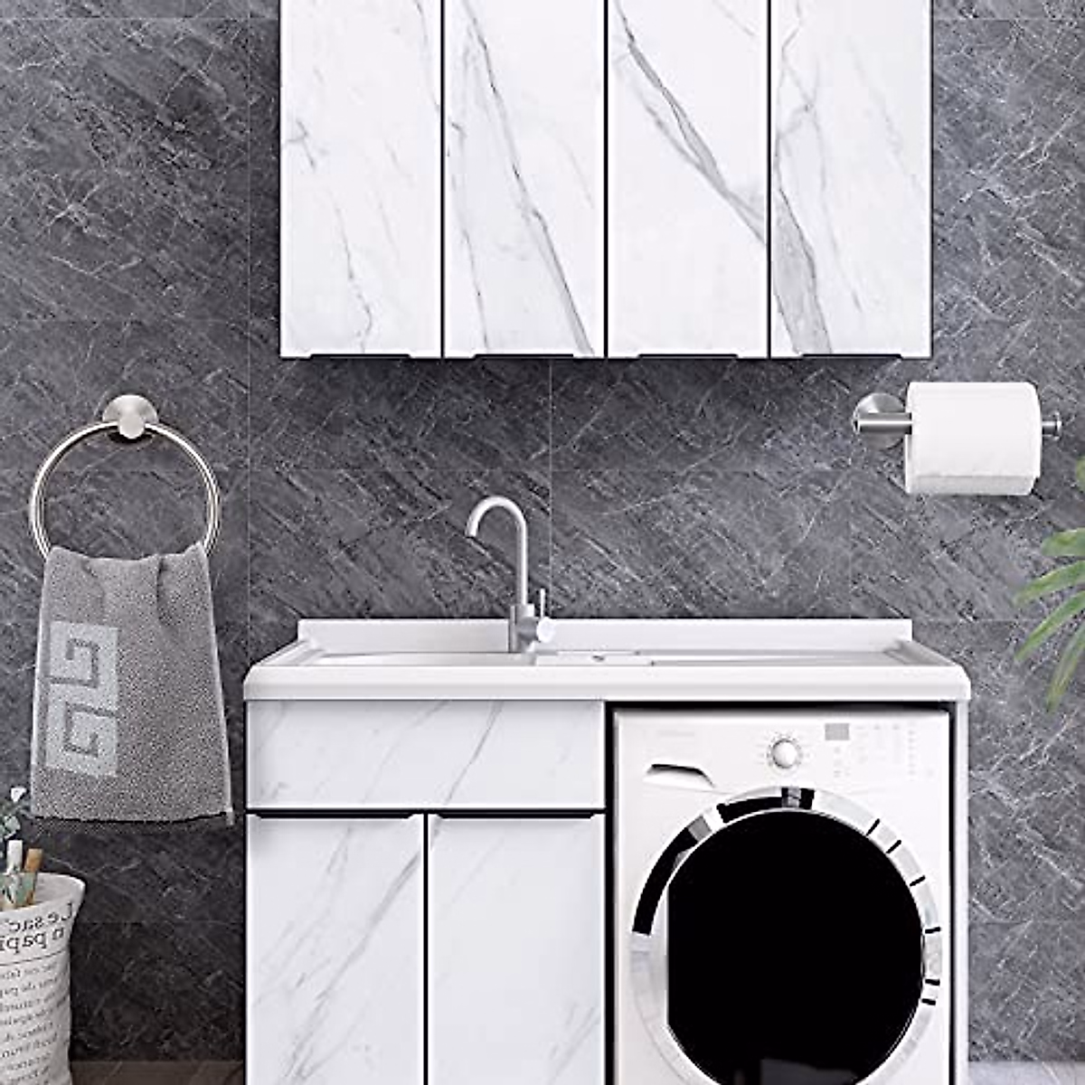 NearMoon 2 Pieces Bathroom Hardware Accessories, Towel Ring and Toilet Paper Holder- Stainless Steel Bathroom Towel Hanger and Hand Towel Holder, Wall Mounted (Brushed Nickel)