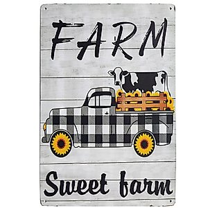 TISOSO Farm Sweet Farm Funny Truck Retro Vintage Tin Bar Sign Farmhouse Country Home Decor for Cafe Home Bar Pub Garage Hotel Garden 8X12Inch