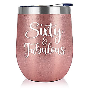 NewEleven 60th Birthday Gifts For Women - 1964 60th Birthday Decorations For Women - Happy 60th Birthday Gifts For Women - 60th Birthday Gift Ideas For Women, Mom, Wife, Aunt - 12 Oz Wine Tumbler