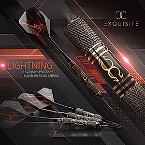 CC-Exquisite Professional Steel Tip Darts Set - 6 x 22g Brass Barrels with 12 Flights Standard/Slim, 12 Aluminum Shafts 35/48mm, 12 O-Rings, Dart Tool, Dart Sharpener and Case (Black & Gold)