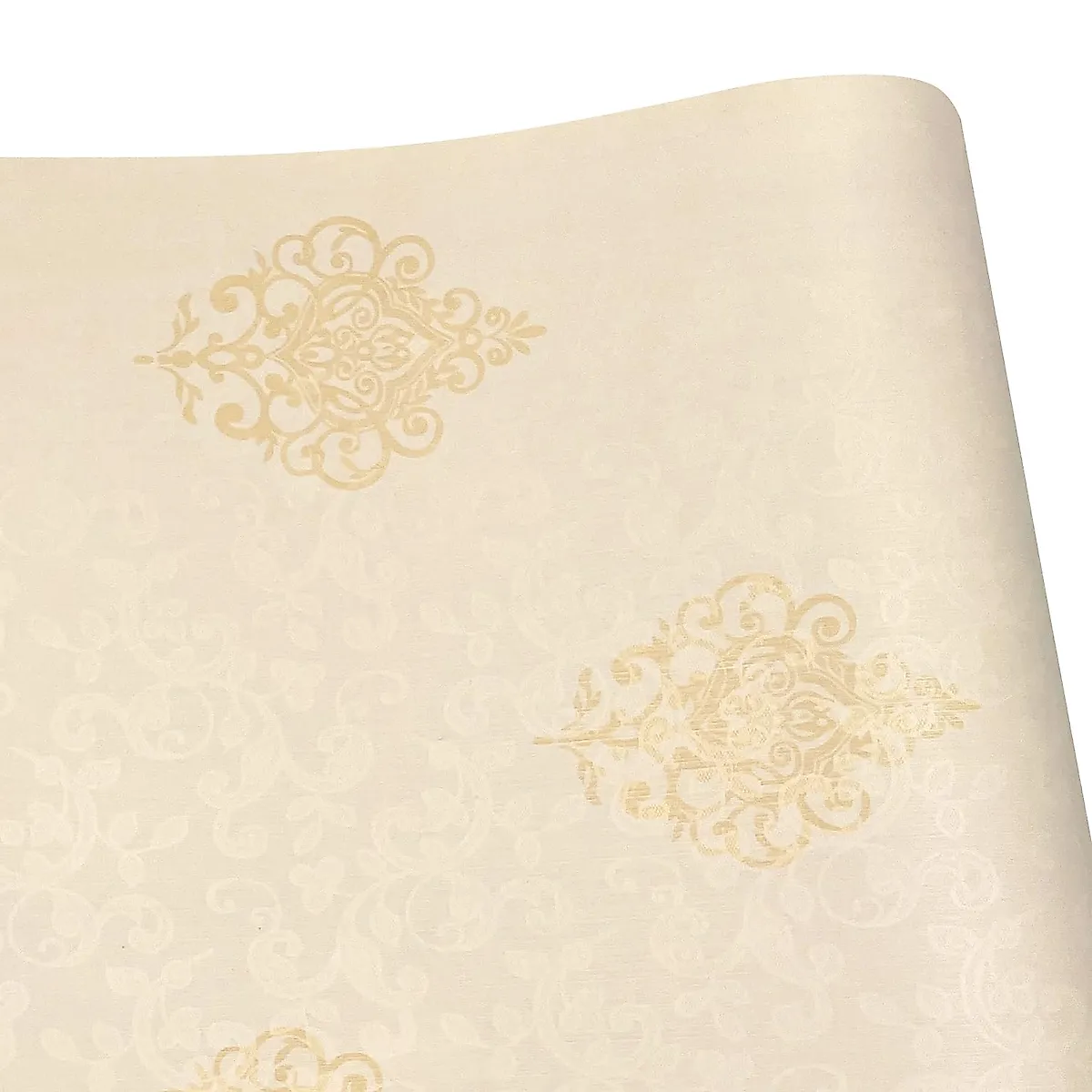 Yifely Light Beige Damask Shelf Liner Easy to Apply Furnitrue Coutertop Decor PVC Paper Self-Adhesive 17.8 Inch by 9.8 Feet