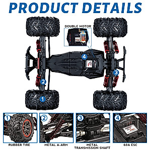 HScopter RC Cars, 4WD Hobby Grade Off Road Remote Control Car 30+MPH Waterproof Monster Truck 1:10 All Terrain Electric Toy Vehicle Gift for Kid Adult