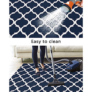 Outdoor Patio Rug Moroccan Tile Print Geometric Outdoor Rug Waterproof Floor Carpet Navy Blue Indoor Outdoor Area Rug Mats for Camping RV Picnic Balcony Porch Backyard Deck Beach