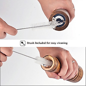 SZUAH Salt and Pepper Grinders, Oak Wooden Salt and Pepper Mills Shakers with Cleaning Brush & Wood Stand, Ceramic Rotor with Strong Adjustable Coarseness[Set of 2]