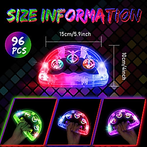 96 Pcs Light up Tambourines Musical LED Flashing Tambourine Glow Tambourines Instrument Adult Music Tambourines Handheld Percussion Instrument for Wedding Party Favors (Yellow, Blue, Green, White)