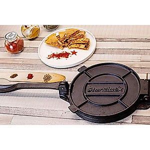 10 Inch Cast Iron Tortilla Press by StarBlue with FREE 100 Pieces Oil Paper and Recipes e-book - Tool to make Indian style Chapati, Flour Tortilla, Roti