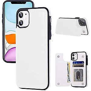 JOYAKI iPhone 11 Wallet Case with Card Holder,Premium PU Leather Kickstand Card Slots Case with a Free Screan Protector,Double Magnetic Clasp and Durable Shockproof Cover for iPhone11(6.1")-White