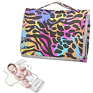 Leopard Portable Baby Changing Pad Diaper Changing Table Pad Waterproof Travel Changing Station Mat with Built-in Pillow for Baby Gifts Stuff Newborn