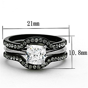 Marimor Jewelry His and Hers 4 Piece Black Stainless Steel and Titanium Wedding Engagement Ring Band Set Size Women's 10 Men's 10