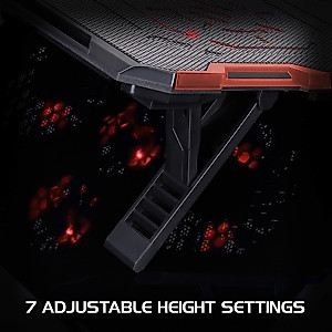 ENHANCE Cryogen Gaming Laptop Cooling Pad - Fits 17 in. Computer, PS4 - Adjustable Laptop Cooling Stand with 5 Quiet Cooler Fans, 2 USB Ports and LED Lighting - Slim Portable Design 2500 RPM (Red)