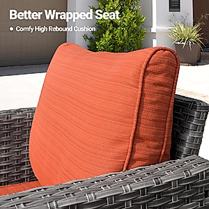 ovios 2 Pieces Patio Chairs, 2 Seater Outdoor Rattan Wicker Chairs with Comfortable Cushions, All Weather High Back Patio Single Chairs for Porch, Deck, Orange Red
