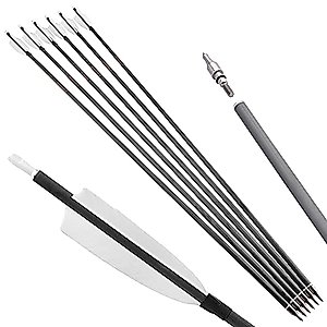 ZSHJGJR Archery 35" Carbon Arrow Hunting Arrows with 3 Pieces of 4-Inch White Feathers Targeting Practice Arrows Spine 400 for Recurve Bow Longbow Traditional Bow (12pcs)