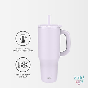 Zak Designs Disney Sutton Travel Tumbler for On the Go or At Home, 40oz Stainless Steel with Vacuum Insulation, Silicone Straw, Carry Handle, and 3D Artwork for Cold Drinks (Stitch)