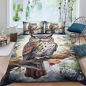 MEFESE Watercolor Owl Theme 3D Bedding Duvet Cover Set Cute Colorful Decorations 3 Piece (1 Duvet Cover+2 Pillowcase) for Teen Boys Girls Sports Microfiber Bedding Quilt Twin（173x218cm）