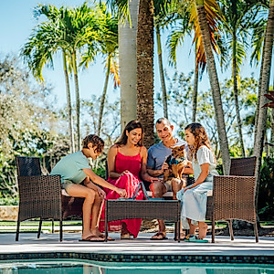 Nestl Wicker Patio Furniture Set - 4 Piece Patio Set with Patio Chairs Set of 2, Loveseat, Glass Top Coffee Table, Outdoor Furniture Sets for Backyard or Pool, Front Porch Furniture Set (Brown/Beige)