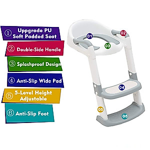 EGREE Potty Training Toilet Chair Seat with Step Ladder for Kids and Toddler Boys Girls - Soft Padded Seat with Foldable Wide Step and Safety Handles - Grey and White