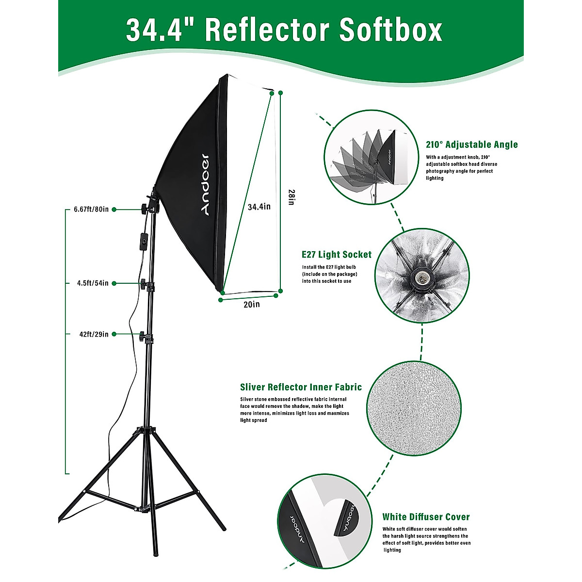 Andoer Professional Softbox Photography Studio Lighting Kit with 3 Color Backdrops, 6.5*10ft Backdrop Stands, Photography Umbrellas for Product Photography Portrait Video Shooting and Live Streaming