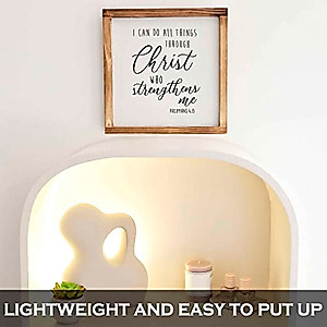 I Can Do All Things Through Christ Wall Art Sign 12x12 Inch, Christian Wall Art, Bible Verse Wall Decor Scripture Wall Art Philippians 4 13 Wall Decor Wooden Bible Verse Sign Farmhouse Wall Décor