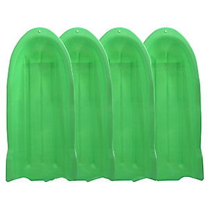 Superio Toboggan Snow Sleds, 4 Pack- 46” Plastic Open Back Slider for Kids and Adults- Heavy Duty Sleds with Holes for Pull Ropes (Ropes Excluded) for Downhill Sledding, Winter Outdoor Sports, (Green)