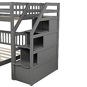 DEYOBED Twin Over Full Wooden Bunk Bed and Loft Bed Convetible with Storage Staircases for Kids Teens