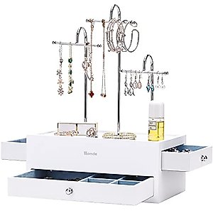 Homde Jewelry Organizer for Necklace Earrings Rings with Metal Hooks (White)
