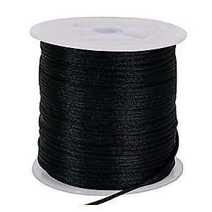 TONIFUL 1.5mm x 50 Yards Black Nylon Cord Satin String for Bracelet Jewelry Making Rattail Macrame Trim Cord Necklace Bulk Beading Thread Kumihimo Chinese Knot Craft