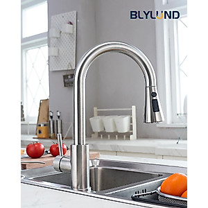 BLYLUND Kitchen Faucets with Soap Dispenser, Brushed Nickel Kitchen Faucet with Pull Down Sprayer 3 Modes, Stainless Steel Modern Kitchen Sink Faucets High Arch Single Handle Faucet
