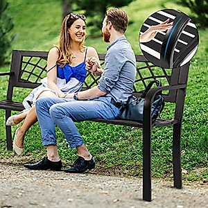 Patio Bench Park Bench Outdoor Bench Garden Bench, Metal Pack Bench with Armrests 480lbs Cast Iron Sturdy Steel Frame Furniture Chair for Porch Entryway Lawn Decor Deck