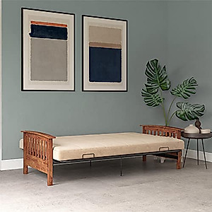 DHP Brixen Cherry Wood Arm Metal Futon Frame with 6-Inch Mattress, Full, Tan