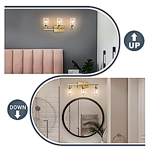 Jonsi Gold Bathroom Light Fixtures, 3 Light Brushed Gold Bathroom Vanity Lights with Fluted Glass Shade, Modern Gold Bathroom Lights Over Mirror, Vanity Lighting Fixtures, 23.5" W x 10.7" H