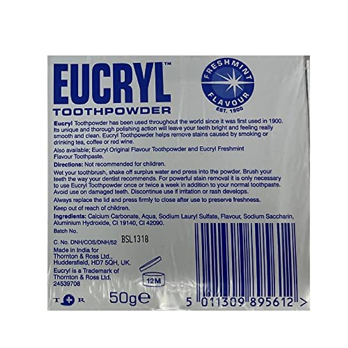 Eucryl Smokers Tooth Powder Freshmint Flavour (50g) - Pack of 2