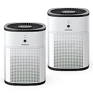 Air Purifiers for Bedroom, MORENTO Room Air Purifier HEPA Filter for Smoke, Allergies, Pet Dander Odor with Fragrance Sponge, Small Air Purifier with 24db Sleep Mode, HY1800, Black and White (2-Pack)