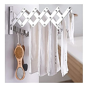 XMCX Foldable Clothes Drying Rack Wall Mounted 5 Rails Dryer Retractable Airer Bathroom Towel Rail Hooks Washing Cloth Line Stainless Steel Extendable Easy Storage (Size : 40cm)