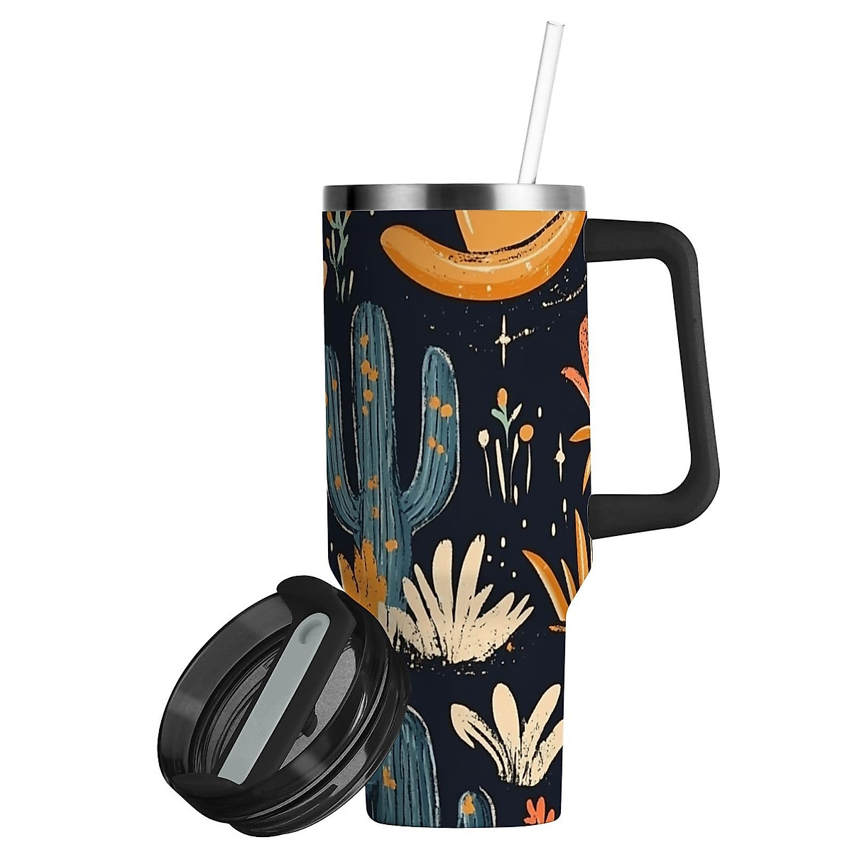 Selerdon 40 oz Tumbler Cowboy Hat with Handle and Straw Lid Vacuum Stainless Steel Insulated Water Bottle Travel Mug Car Cup Holder Friendly BPA Free for Gym Travel Office