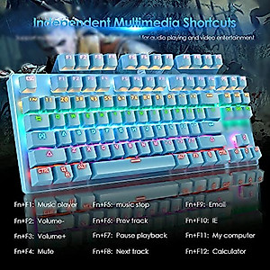 Mechanical Keyboard,Wired Rainbow LED Backlit 87 Key Waterproof Gaming Keyboard,USB Cable with Magnetic Ring PC PS4(Blue)