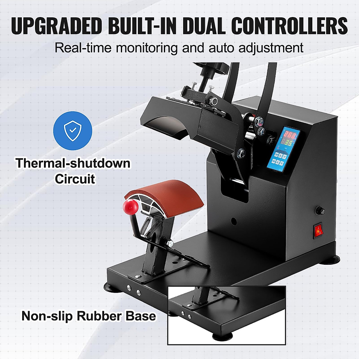 VEVOR Heat Press 6x3.75Inch Curved Element Hat Press Clamshell Design Heat Press for Hats Rigid Steel Frame No Stick Digital LCD Timer and Temperature Control (6x3.75Inch Clamshell Design)