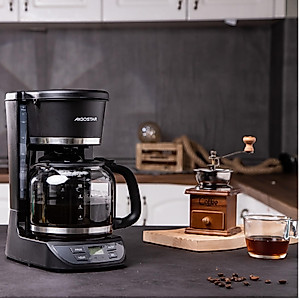 Aigostar Programmable Coffee Maker, 12 Cup Coffee Maker with Glass Carafe, Auto Pause Drip Coffee Maker, 24H Timer and Auto Keep Warm Small Coffee Maker with Permanent Filter, Black