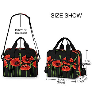 Large Lunch Bag for Women Men Flower Poppy Art Painting Cooler Bags Insulated Lunch Tote Bag with Zipper Top & Detachable Shoulder Strap for Work Picnic Beach, No Leak
