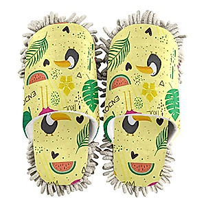 Doodle Flamingo Woman & Man Mopping Slippers with Soft Warm Comfort Wearing Experience. Clean Floor While Walking, Low Walking Noise, Size:US 5-8