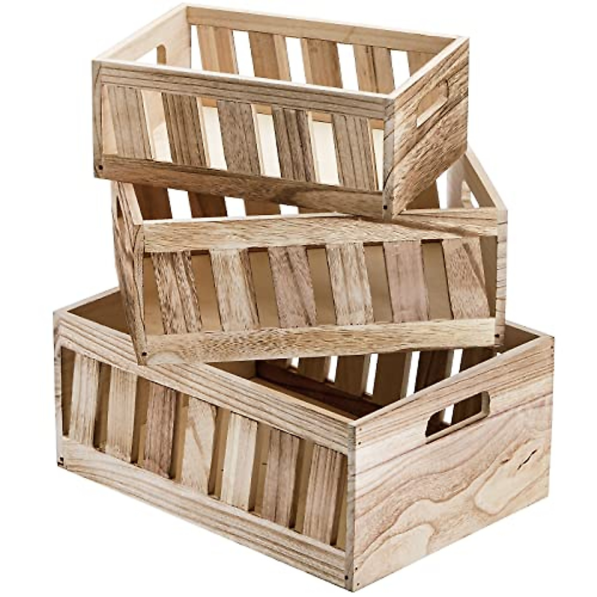 Nicunom Set of 3 Wood Nesting Crates with Handle, Rustic Wooden Decorative Crates, Wood Storage Crates, Wood Storage Boxes Containers for Display and Organization