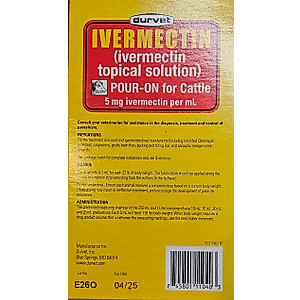 PetWealth Bundle containing Durvet Ivermectin Pour-On Dewormer for Cattle (250 mL) 2Pack and PetWealth Drench Chart
