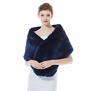 BEAUTELICATE Women's Faux Fur Shawl Stoles Wrap for Bridal/Wedding/Party-S62 Navy Blue, Navy Blue, 67"x14"