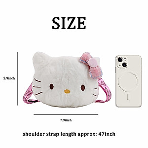 Cute Plush Crossbody Purse for Girls, Bowknot Shoulder Bag (White)