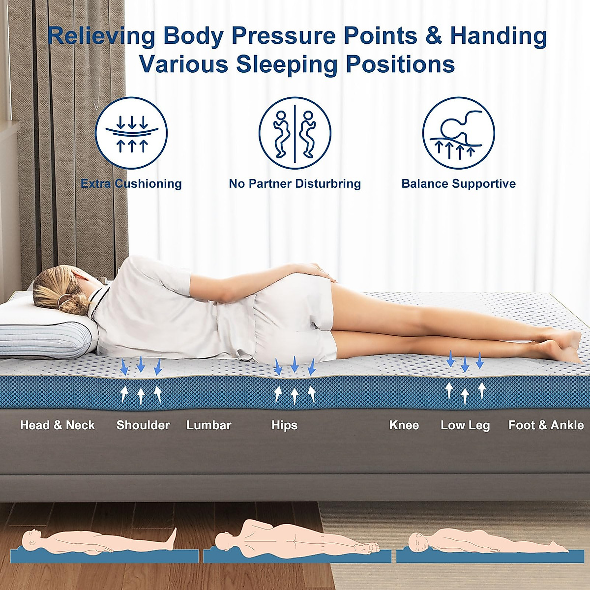 Maxzzz Queen Size 4 Inch Firm Memory Foam Mattress Topper, Gel Infused Bed Topper with High Density Extra Firm Foam-Relieve Back Pain, Mattress Pad with Removable Cover