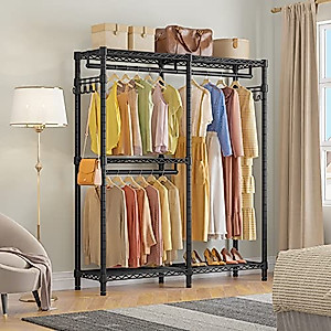VIPEK V4 Garment Rack Bedroom Armoires Compact Freestanding Closet Storage Organizer, Portable Wardrobe Closet Heavy Duty Clothes Rack Metal Clothing Rack with 3 Hanging Rods & 2 Side Hooks, Black