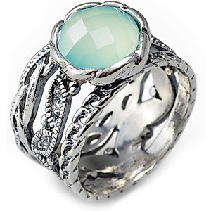 Joolala Sterling Silver Aqua Chalcedony Ring - 925 Silver Ring for Women - Rose Cut Blue Chalcedony 3.3ct - Elegant, Modern Design - Ideal for Office, Special Occesions (10)