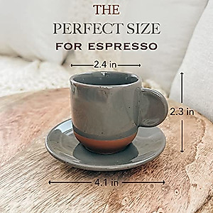 Mora Ceramic Mini Espresso Cups Set of 4, 3oz - Tiny Italian Inspired Mugs With Saucers For Small Shots of Coffee - Modern Boho Style For Any Kitchen or Cafe. Microwave Safe Porcelain - Asstd Neutrals