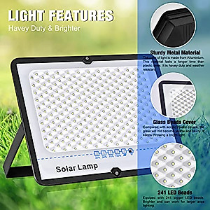 300W Solar Flood Lights Outdoor Dusk to Dawn, 30000 LM Solar Lights Outdoor Waterproof 16ft Cord Solar Powered Security Lighting Floodlight Remote Control for Shed Backyard Garden